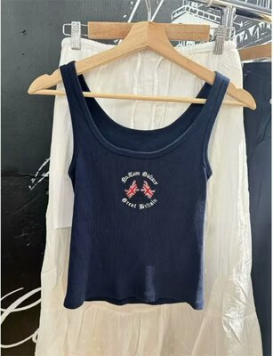 BrandyGirl新款国旗字母刺绣bm吊带背心女螺纹修身内搭外穿上衣潮