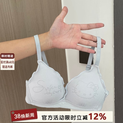 甜美可爱kt猫内衣女无钢圈薄款小胸聚拢防下垂收副乳学生无痕文胸