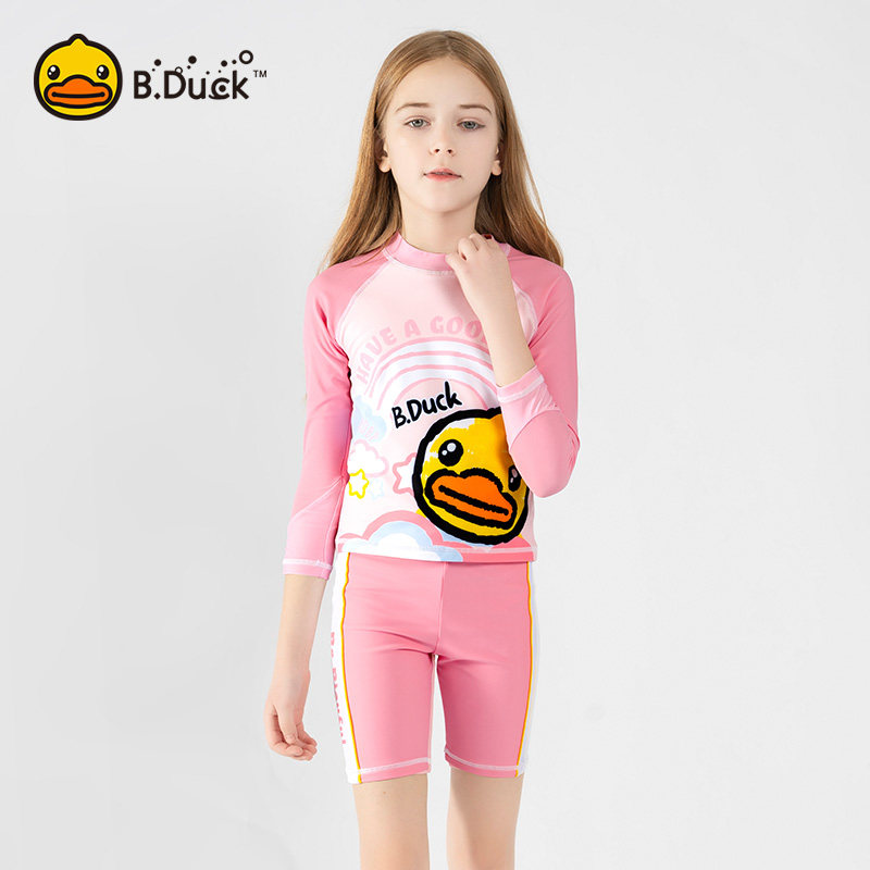 B.Duck儿童泳衣女童2024新款女孩小中大童分体五分裤专业游泳衣