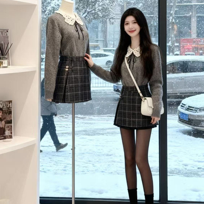 气质小香风毛衣裙子两件套装
