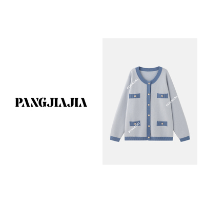 【胖佳佳】金标~香颂巴黎 小香风毛衣外套秋季撞色慵懒P623Z03339