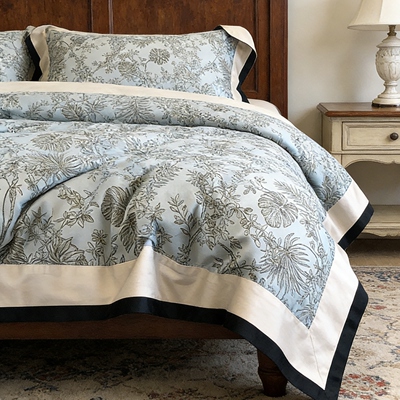 美式田园100S新疆长绒棉贡缎印花四件套纯棉被套全棉床单床上用品