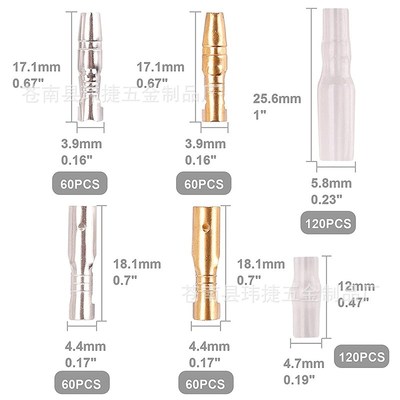跨境盒装3.9MM插簧插接线480PCS插拔护套片子弹头冷压端子式