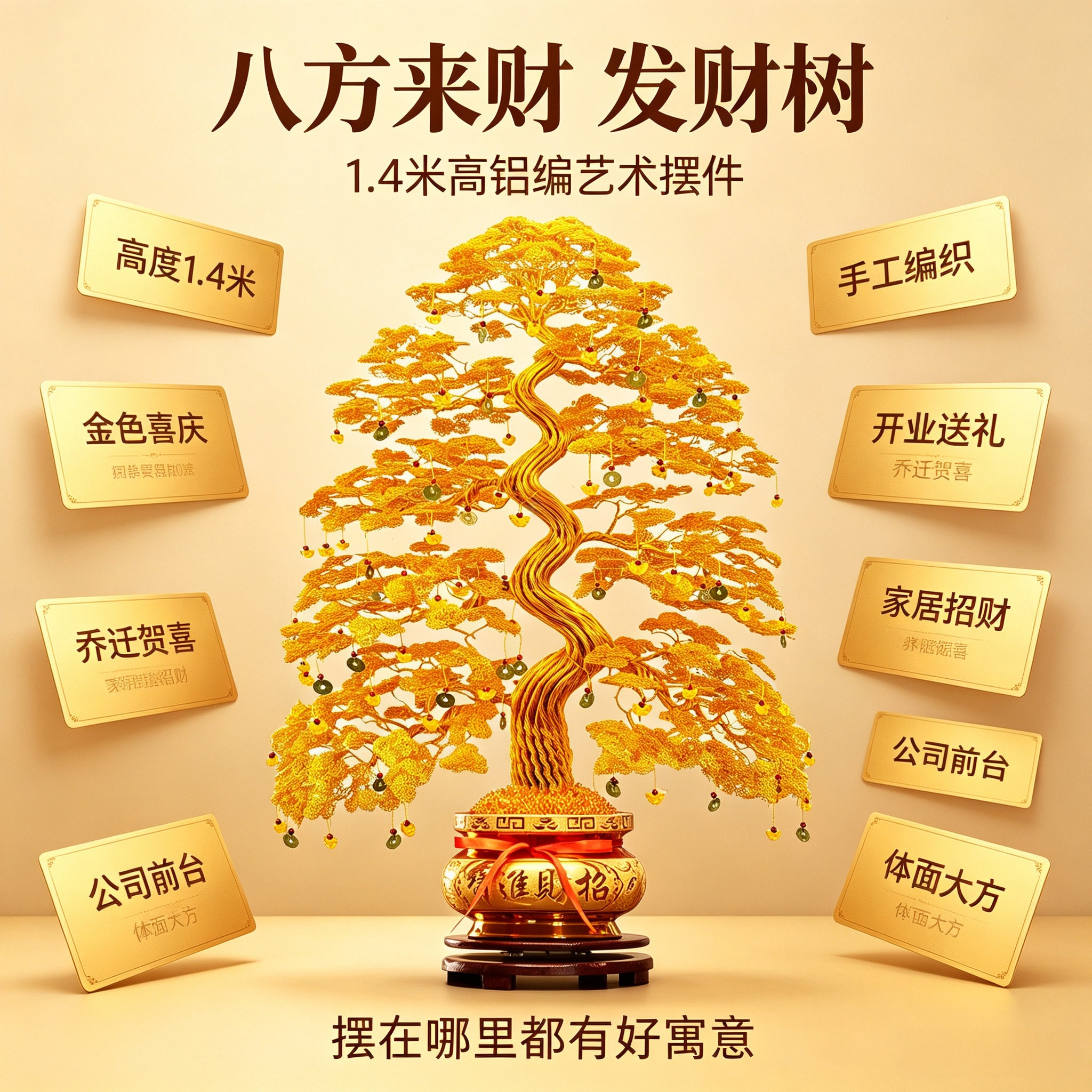 金钱树开业发财树乔迁手工招财树铜钱铝线送礼摇钱树中式装饰摆件