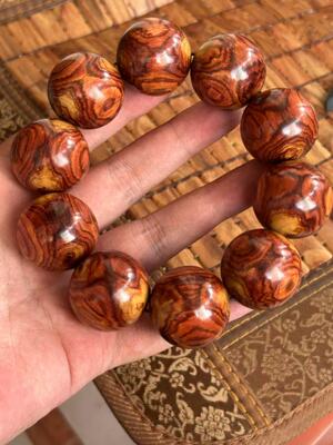 0813海南黄花梨油梨虎皮纹鬼脸鬼眼4.0手串一物一拍