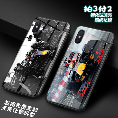 红牛F1车队赛车适用小米11 10mix3 2s定制CC9pro玻璃note9手机壳