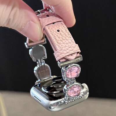 适用iWatch凯蒂猫拼荔枝纹皮表带