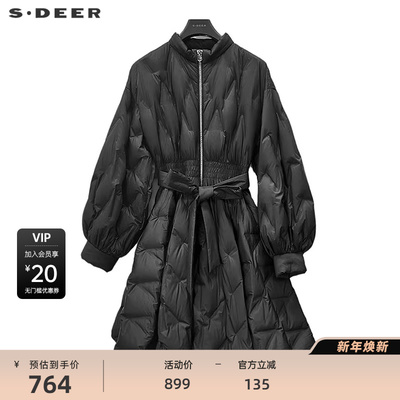 sdeer圣迪奥女装时尚立领收腰宽松长款羽绒服S244Z2416