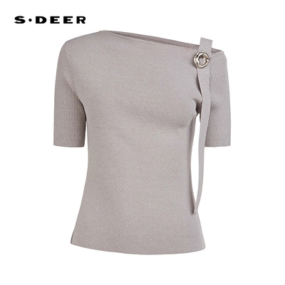 sdeer圣迪奥女装25年新品不对称露肩修身针织衫S252Z3507