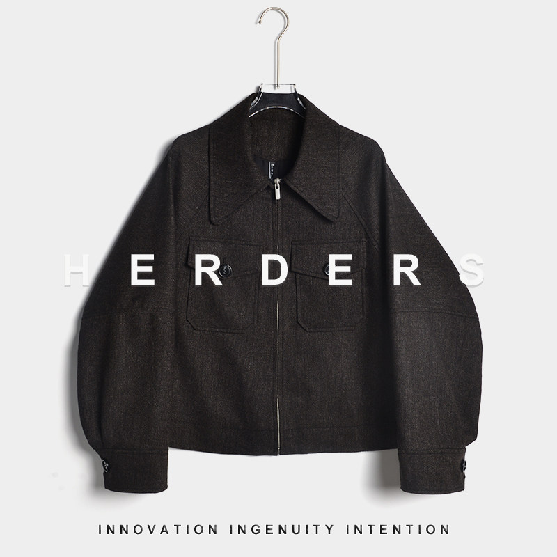 HERDERS 新款短款小翻领拉链款羊毛大衣女士外套 50160