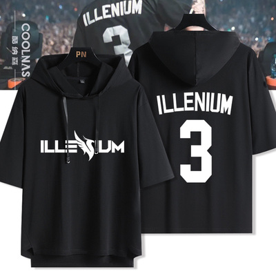 DJ凤凰之子 ILLENIUM PRISM SCOOP连帽短袖t恤男夏季宽松五分袖潮