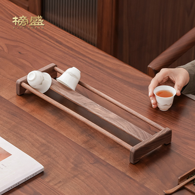 榜盛黑胡桃木茶杯架实木功夫茶具收纳架晾杯架沥水高档茶道配件