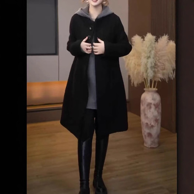 法国george melis新款简约中长款宽松外套连帽时尚连衣裙显瘦