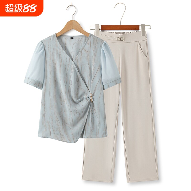 妈妈夏装2026新款短袖两件套装时尚T恤中老年女装夏季洋气上衣服