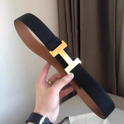 爱马新款轻奢高档男士皮带真皮百搭纯牛皮裤腰带字母平滑扣手双面