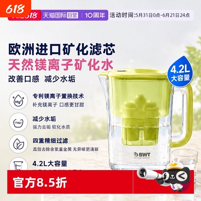 自营德国BWT进口滤芯家用净水壶4.2L大容量滤水壶去水垢自来水