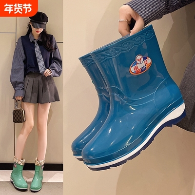 四季通用时尚雨鞋女士中筒水鞋防滑成人耐磨加厚短筒雨靴胶鞋套鞋