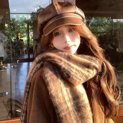 美拉德棕色围巾女冬季2025新款高级氛围感仿羊绒格子保暖情侣围脖