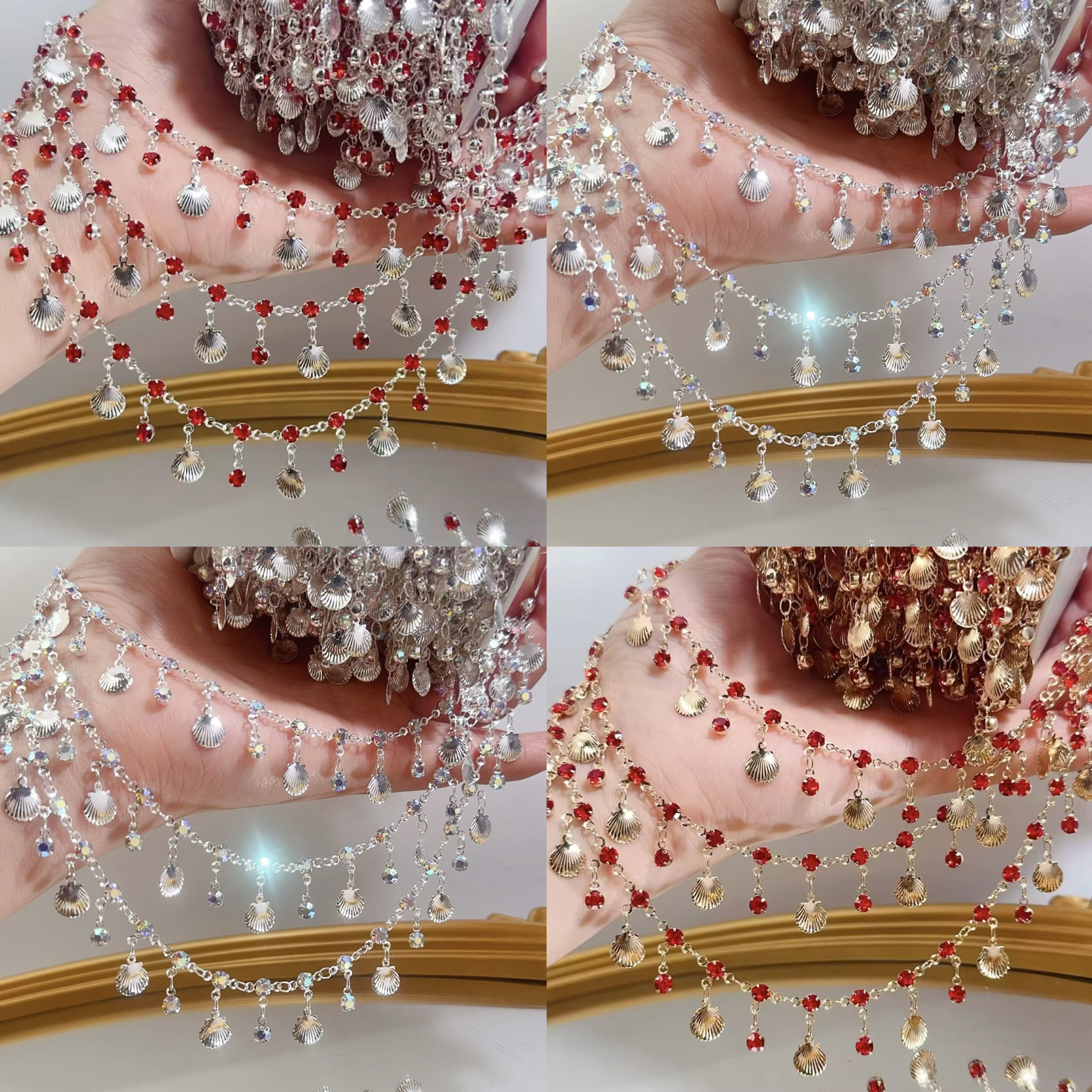 diy链条ab彩钻贝壳水晶流苏装饰链保色手工铜链手链项链饰品材料