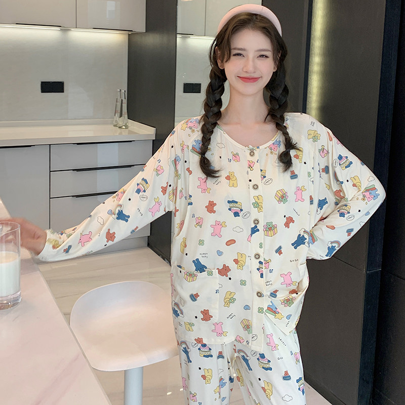 莫代尔月子服夏季薄款产后孕妇睡衣喂奶大码产妇哺乳外穿家居服女