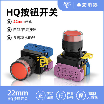 金宏22mm按钮开关10A防水电源启动 塑料短款2开2闭HQ-211和泉LA38