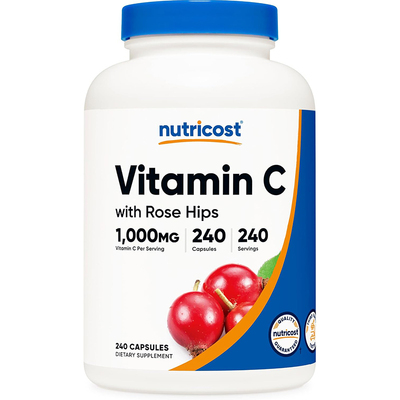 现货美国Nutricost Vitamin C含玫瑰果维生素C 1000mg240粒胶囊