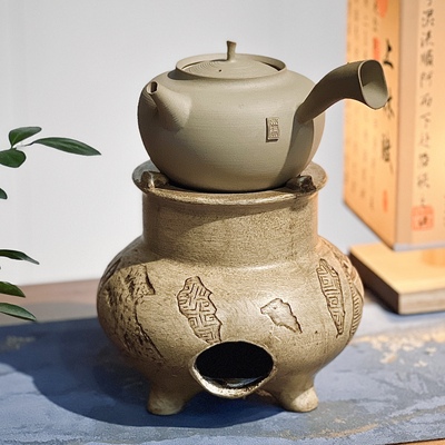 【乌合陶艺】潮汕功夫茶具跳跳壶砂铫壶（白泥侧把纯手工山水）