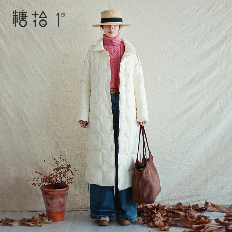 糖十一大码羽绒服白色女冬中长款2020年新款加厚宽松白鸭绒外套潮