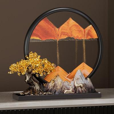 2025黄水晶发财树流沙画摆件新中式客厅办公室装饰品乔迁开业礼物