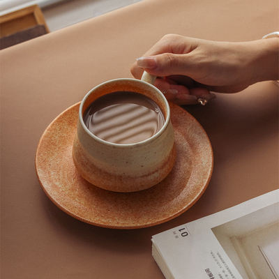 川泽烧创意手工粗陶窑变高颜值咖啡杯碟拉花杯陶瓷下午茶马克杯