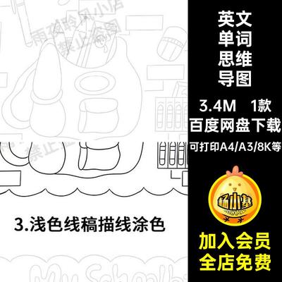 My Schoolbag英语手抄报小学生我的书包文具英文单词思维导图模板