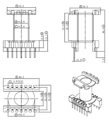 EER42 EC4215磁芯骨架配套立式7+7针排距25mm高频变压器材料