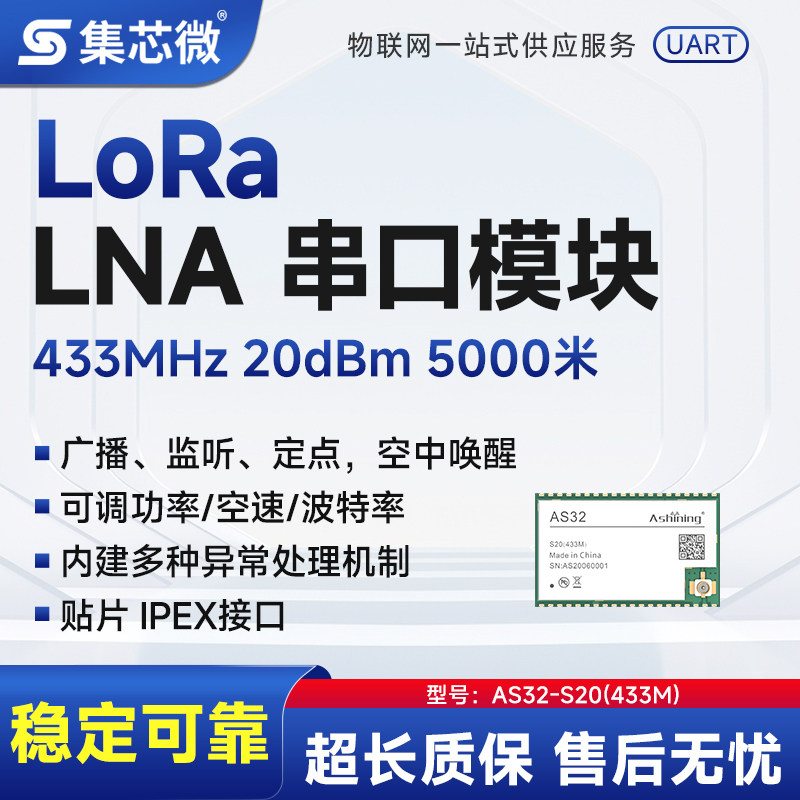 集芯微433MHz贴片型LNA+LORA扩频无线串口接收模块远距离5000米