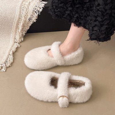 棉鞋冬加绒加厚外穿新款仙女风百搭玛丽珍豆豆鞋时尚保暖毛毛鞋潮