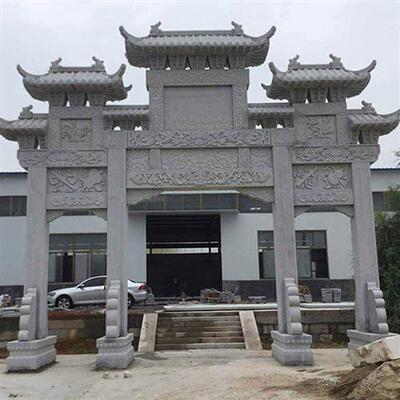 石雕牌楼村口单门仿古门楼牌坊花岗岩大型三门牌坊寺院山门古建筑