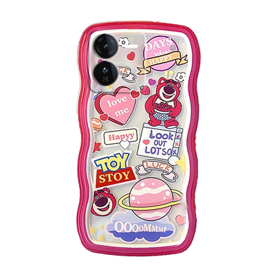 新款可爱草莓熊适用vivoiQOOZ9手机壳iQOOZ9Turbo爱心iq00Z9x情侣iqooZ8波浪边Z7软硅胶的透明腕带全包Z7iz8x