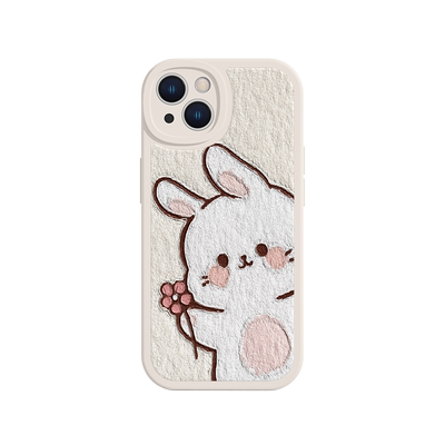 可爱小众兔子苹果小羊皮手机壳
