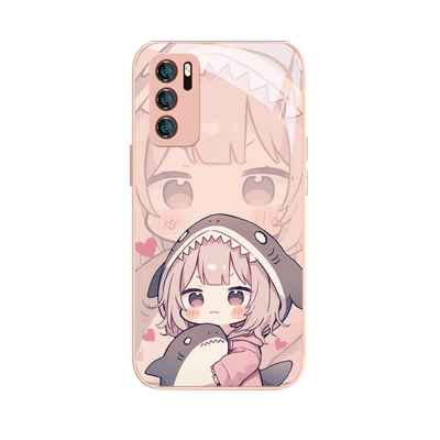 适用华为钢化玻璃可爱情侣手机壳