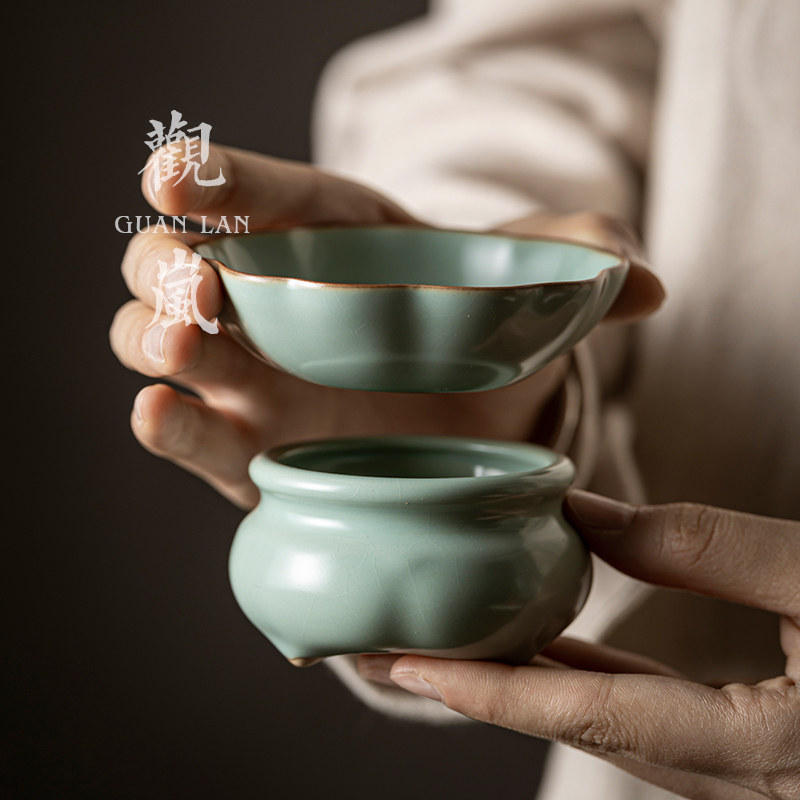 汝窑泡茶滤茶器茶叶过滤网全瓷茶漏陶瓷茶隔茶具配件隔离茶滤