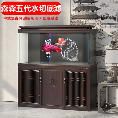 25新款中式超白鱼缸客厅大型