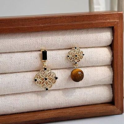 2025新款复古虎眼石耳环耳夹女高级感独特精致新中式国风耳坠耳饰
