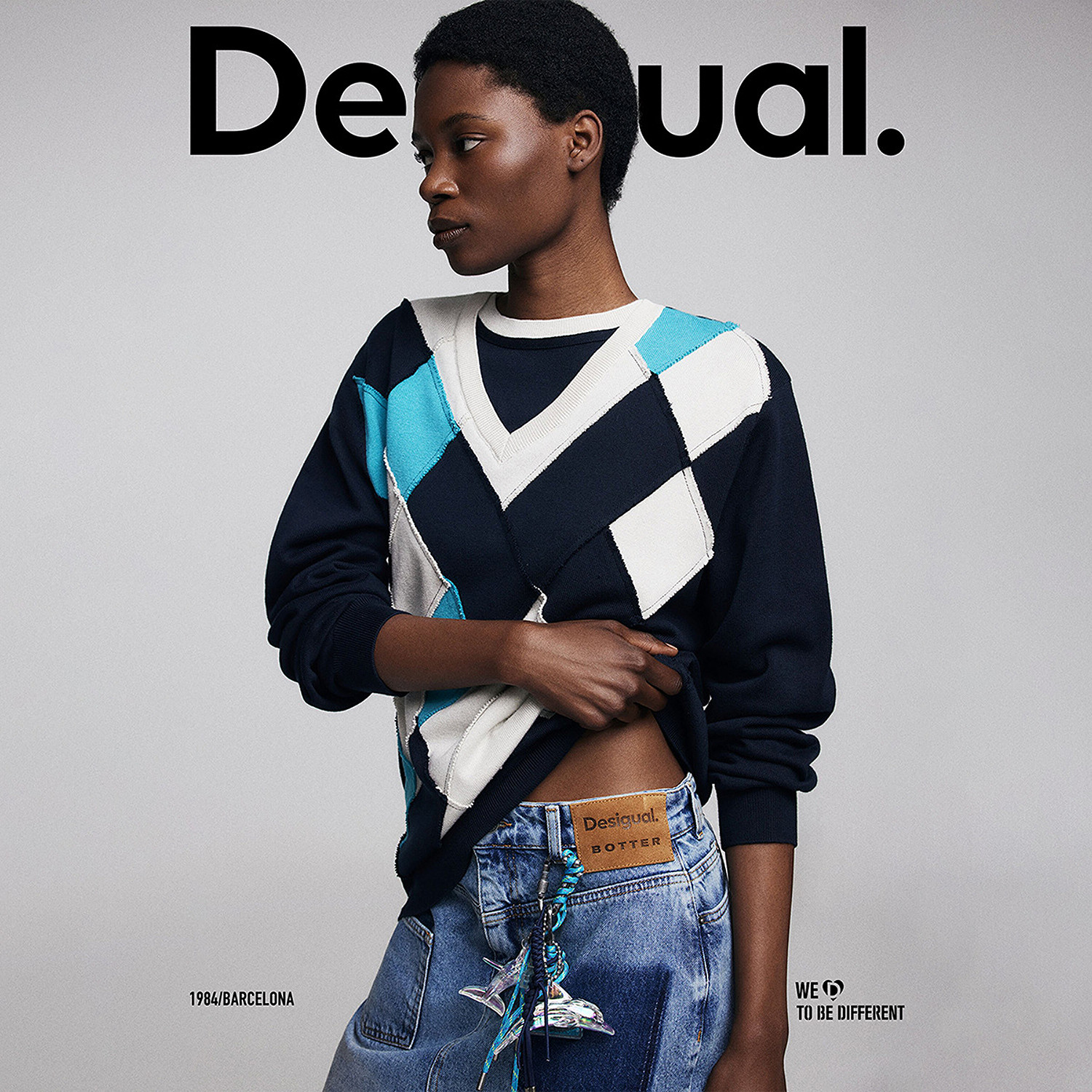 Desigual【BOTTER联名】假两件撞色菱形图案女式针织衫