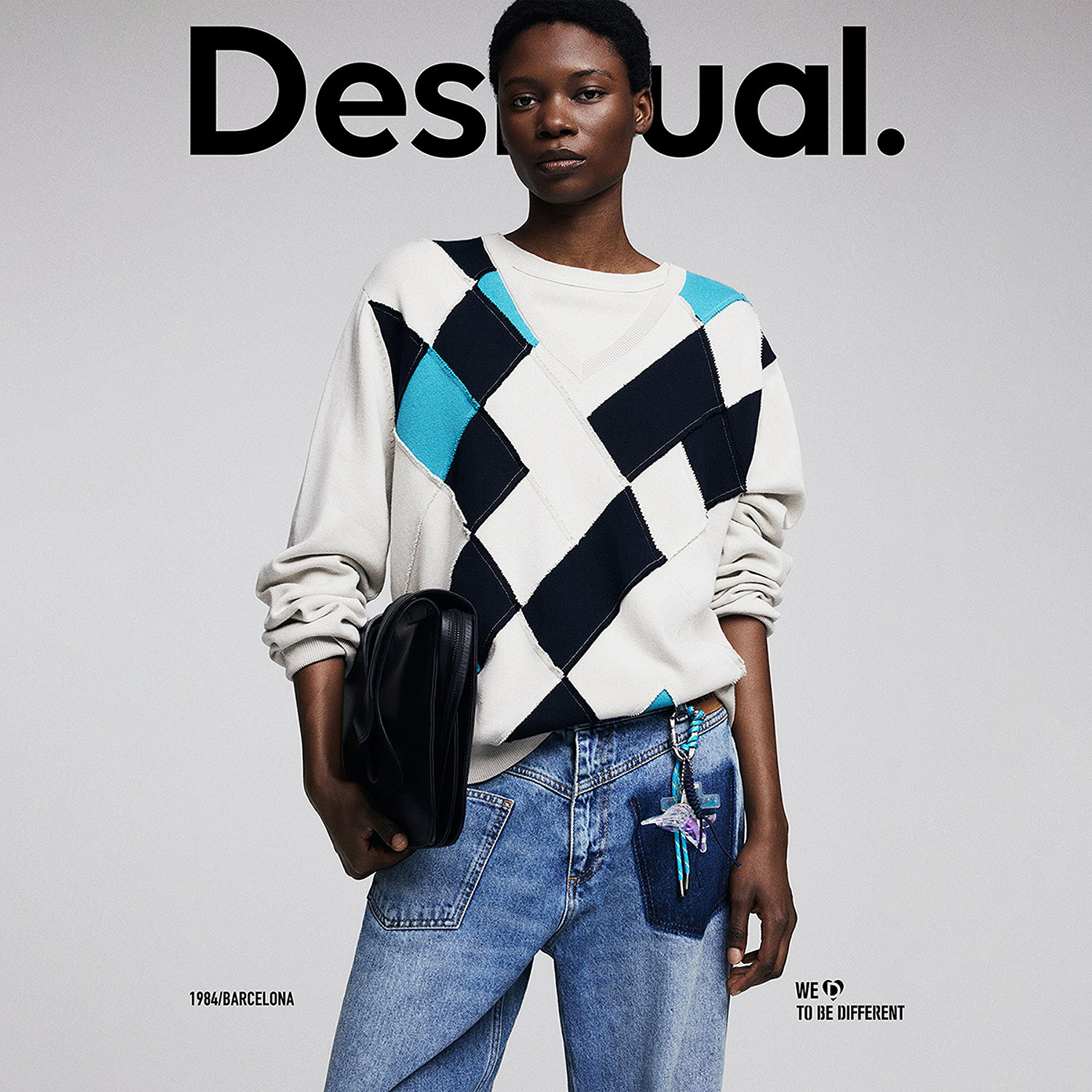 Desigual【BOTTER联名】假两件撞色菱形图案女式针织衫