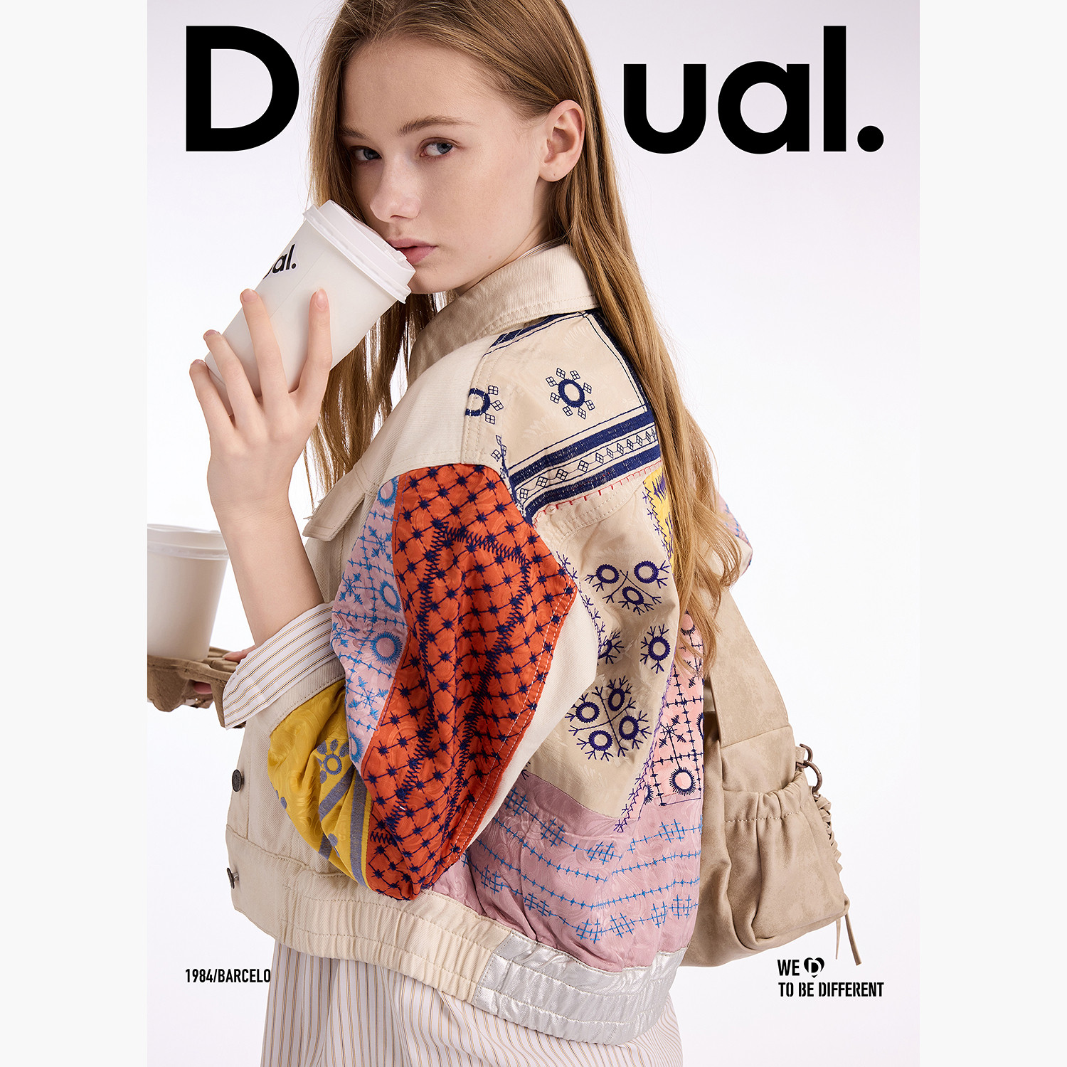 Desigual【明星同款】刺绣拼接翻领女士牛仔外套