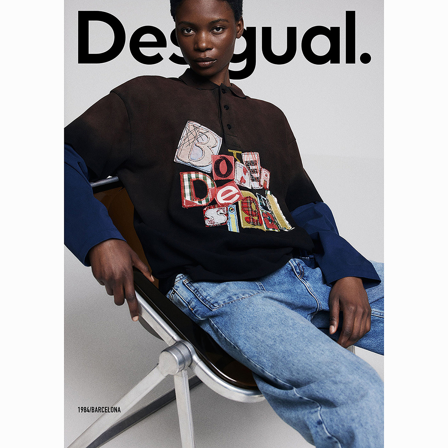 Desigual【BOTTER联名】假两件字母贴布绣花长袖T恤