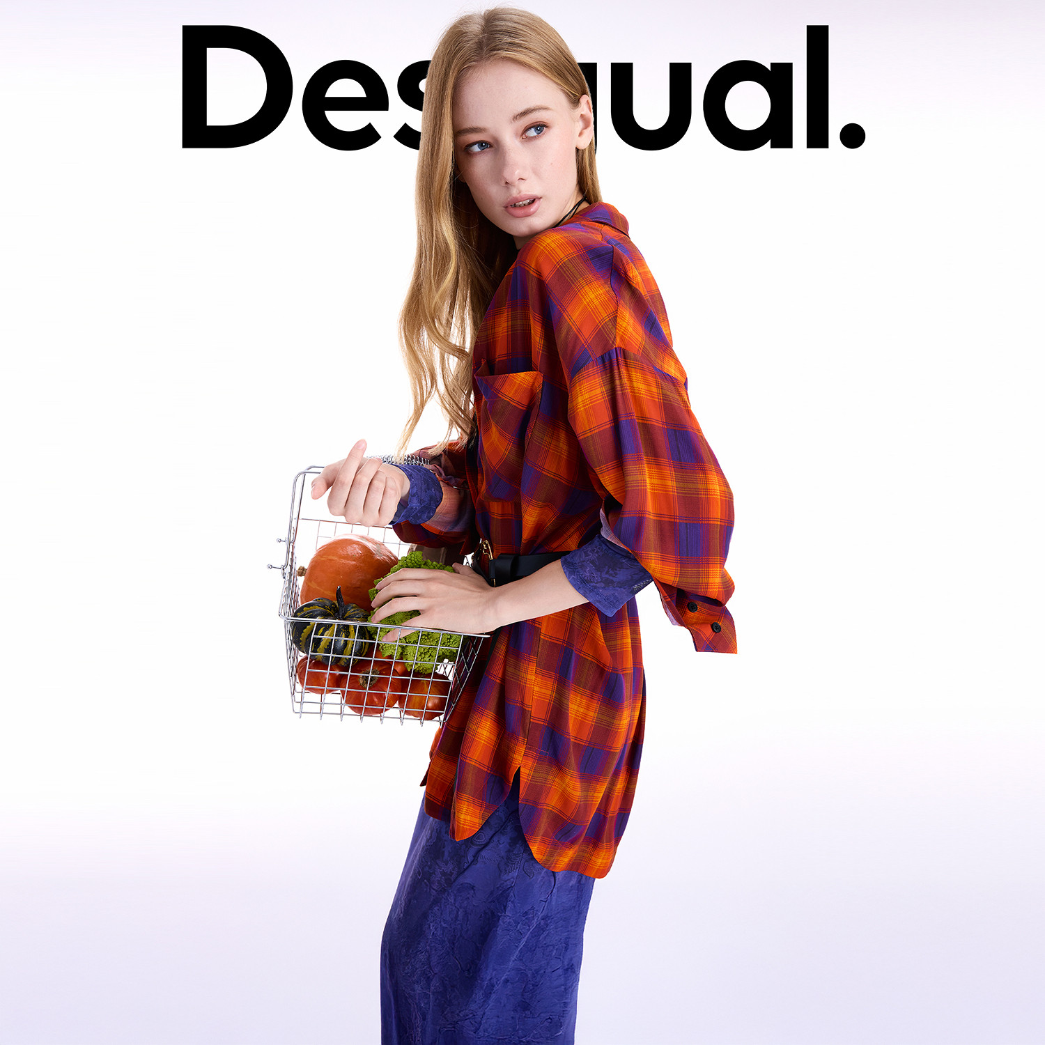 Desigual廓形格纹时尚中长款长袖女式衬衫