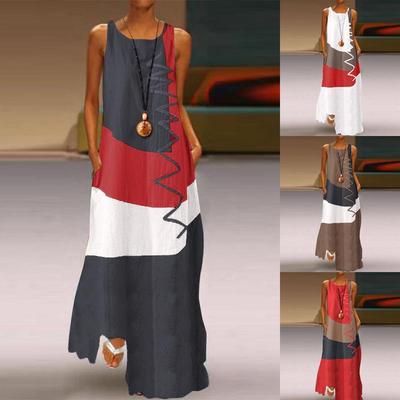 Long cotton linen patchwork sleeveless dress