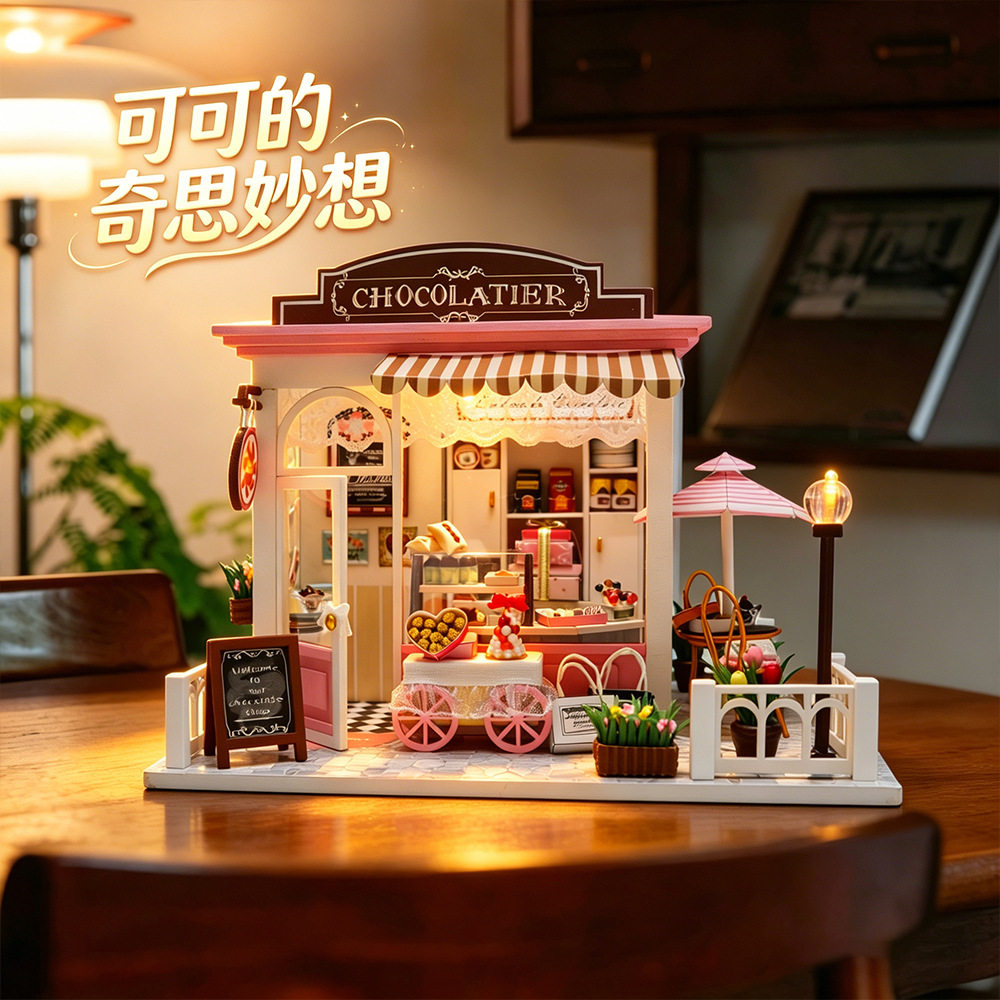 弘达手工解压diy小屋木质立体迷你建筑模型屋拼装玩具小房子礼物