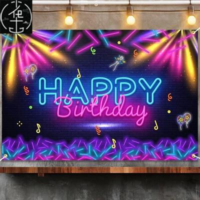 Fluorescence Backdrop Happy Birthday Party Decorations Kids