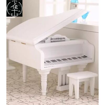 Mini Simulation Wooden rand Piano Toy with Stool for 1:12 D